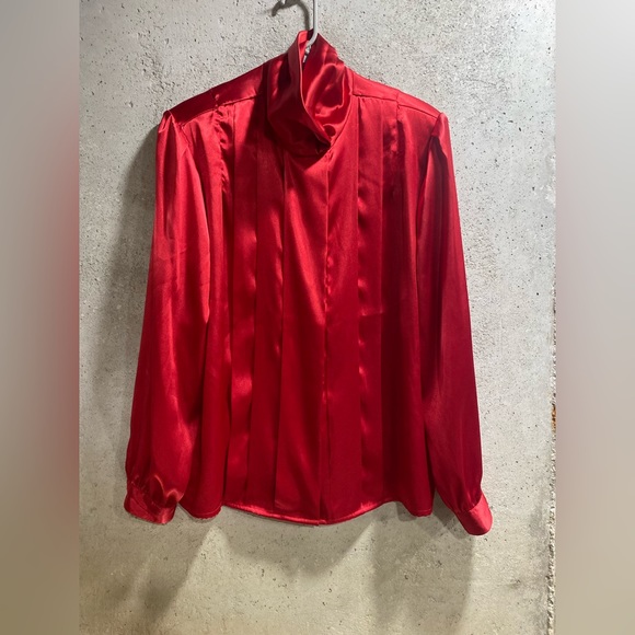 Karen Scott | Tops | Ruby Red Mock Neck Pleated Blouse | Poshmark